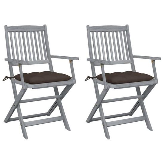 CHEZ STAR® Luxe Chaises pliables d'extérieur 2 pcs avec coussins Bois d ...