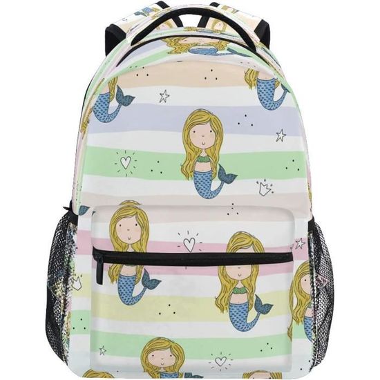 Hajie Sac À Dos À Rayures Motif Sirène Et Animal De Compagnie Grande ...
