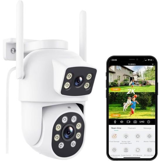 2.5K Camera Surveillance WiFi Exterieure, PTZ 360° Caméra IP Extérieure ...