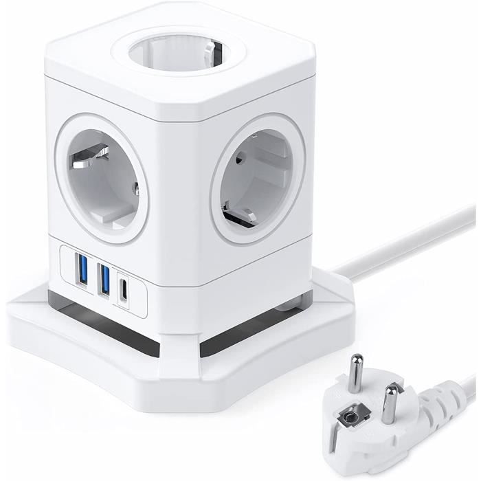 Cube Multiprise 5 Prises multiprise avec 3 Ports USB Chargeur de ...