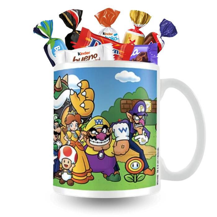 SUPER MARIO | Mug multi personnages garni de 15 chocolats Kinder, Daim ...