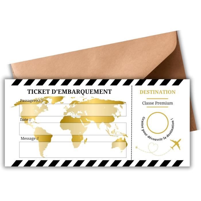 Carte A Gratter Personnalisé Voyage Doré - Ticket Embarquement Surprise ...