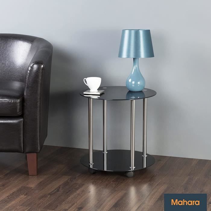 Table d'appoint ronde en verre noir avec roulettes - 45 x 45 cm - Pour ...