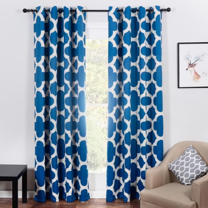 Rideaux Occultants à Oeillets 140x160cm Motif Quadrifolié Isolation ...