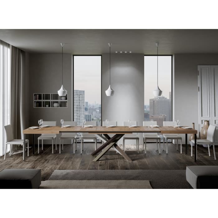 Table extensible 8 à 20 personnes chêne naturel et pieds entrelacés 4 ...