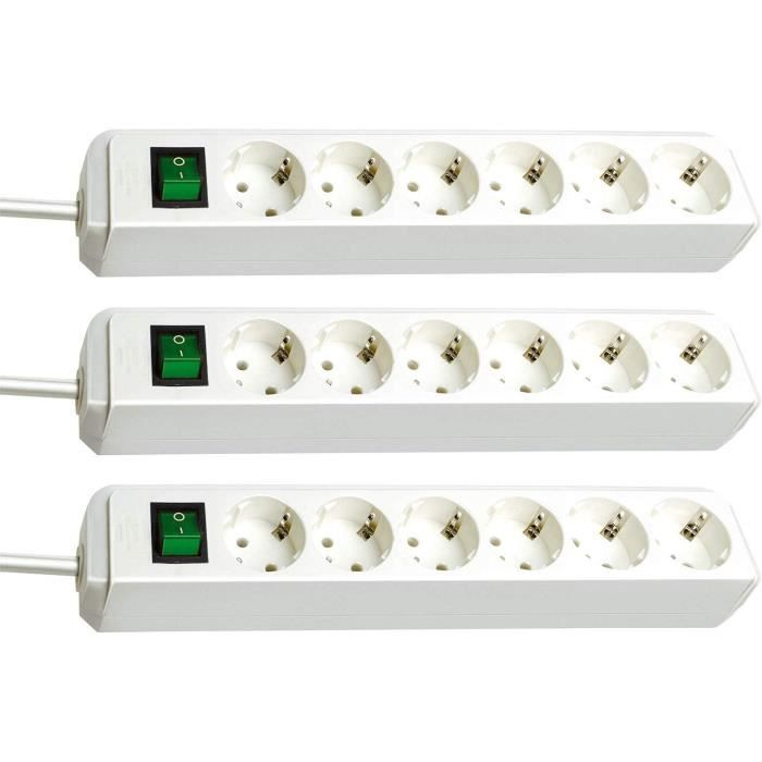 Eco-Line Lot De 3 Multiprises 6 Prises Avec Interrupteur Et Câble De 3 ...