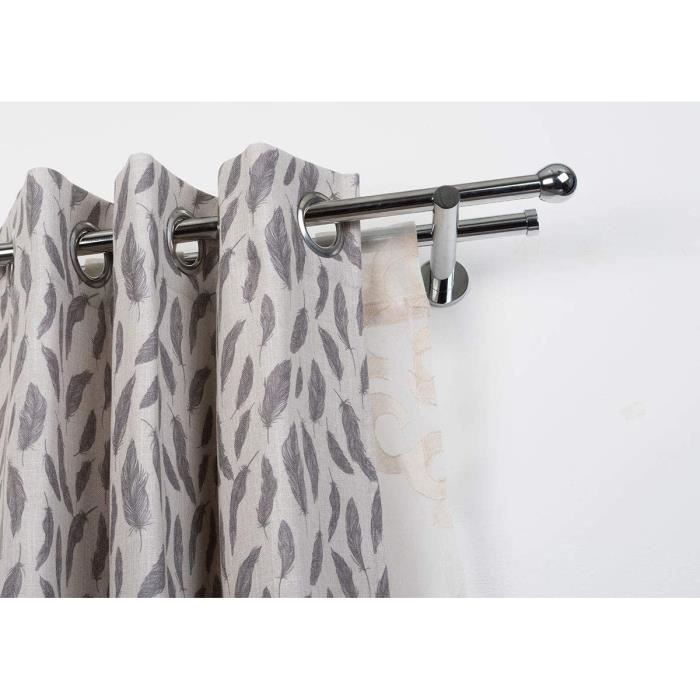Double Tringle a Rideaux O 20 mm sans Anneaux, L. 360 cm. en Acier Poli chrome Complet ...