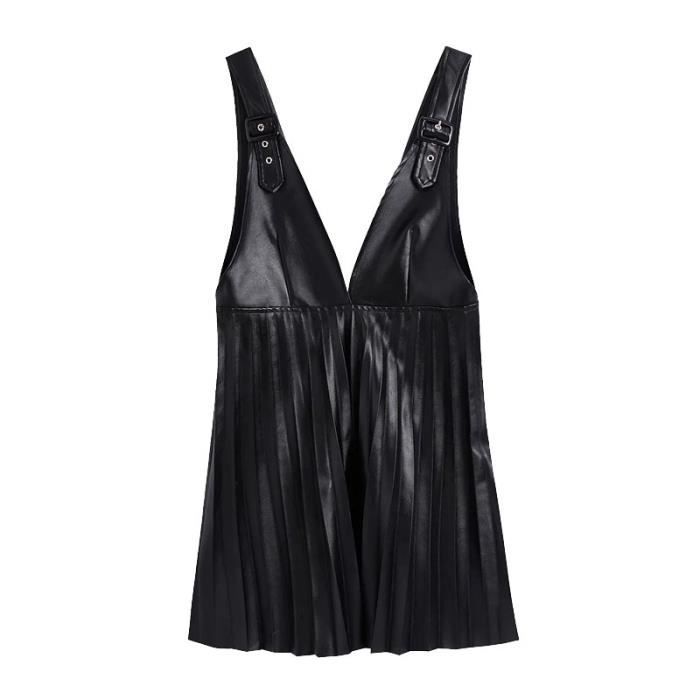 Jupe,KPYTOMOA – Mini jupe plissée en Faux cuir pour femmes, Vintage ...