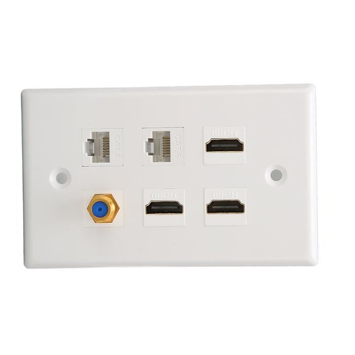 Tbest Plaque Murale Prise HDMI Multimedia 6 Ports TV F CAT6 pour Maison ...