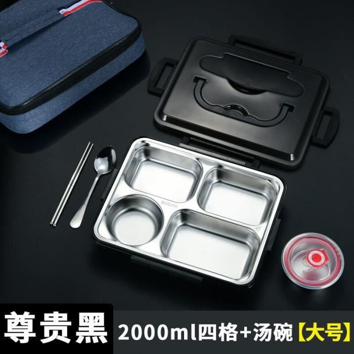 LUNCH BOX,Black-2L-4 grid--Boîte à Bento'isolation thermique en acier ...