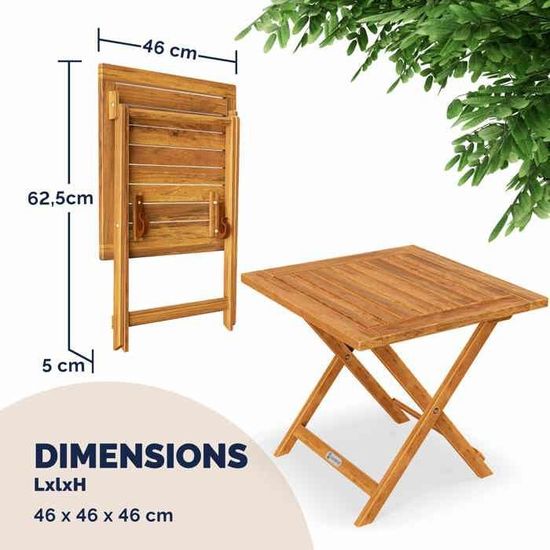 CASARIA® Table basse pliante en bois d'acacia 46x46cm Table d'appoint ...