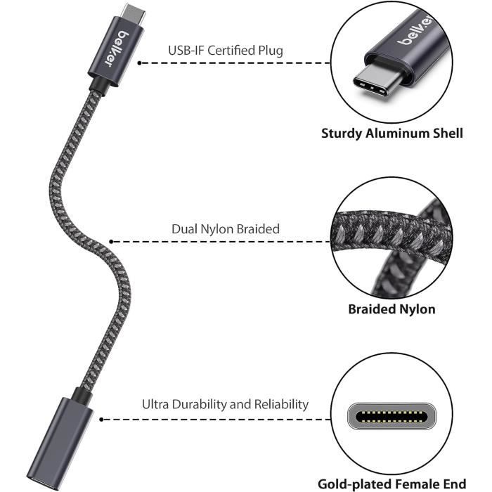Rallonge Usb C 0,3M - 30Cm Usb3.2 (20 Gbit-S) Type C Prise D'Extension ...