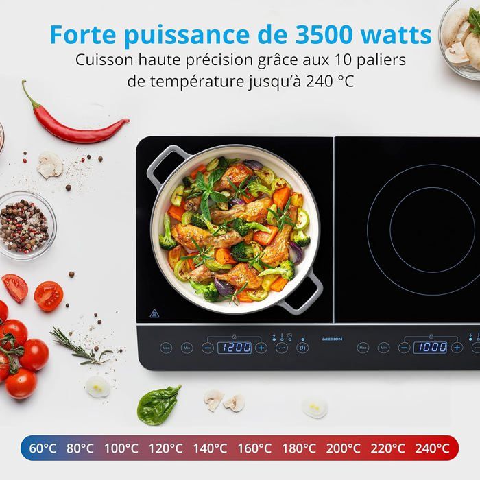 MEDION Plaque de cuisson double à induction (3500 Watt, Deux plaques de ...