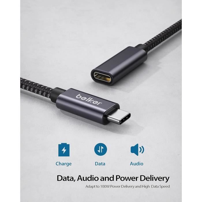 Rallonge Usb C 0,3M - 30Cm Usb3.2 (20 Gbit-S) Type C Prise D'Extension ...