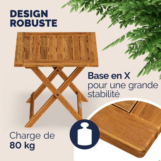 CASARIA® Table basse pliante en bois d'acacia 46x46cm Table d'appoint ...