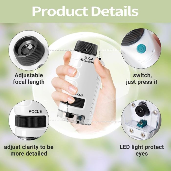 Microscope de Poche pour Enfants, Pocket Microscope Portable avec LED ...