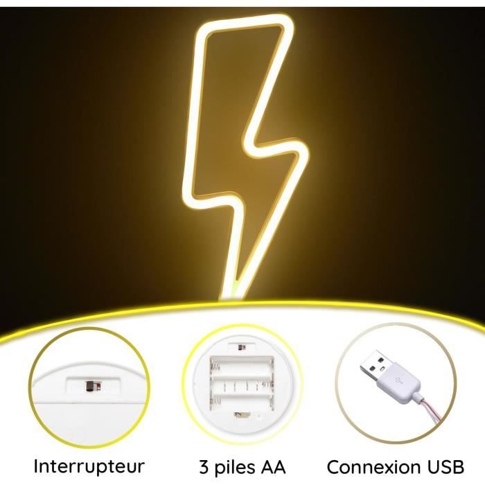Pack De 2 Eclair Et Planète - Néons Led, Lampe De Bureau Néon Pour ...