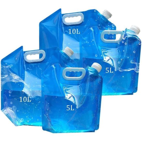 4pcs Sac d'eau Pliable Eau,Bidon Pliables et Portables 5L/10L, Poche Sac à Eau pour Camping ...