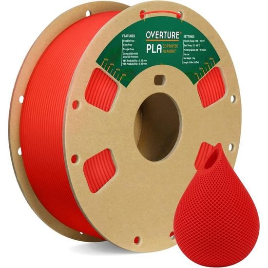 OVERTURE PLA Filament 1.75mm, Bobine de 1kg(2,2lbs), Précision dimensionnelle +-- 0,03 mm (Rosso ...