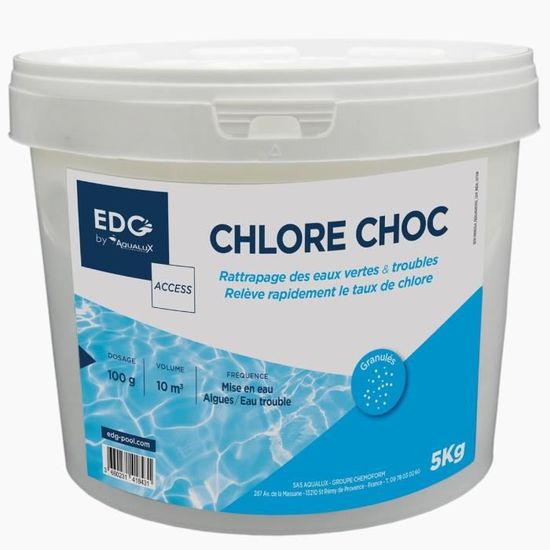 EDG Chlore Choc Piscine - Spécial Eau Verte - Action Rapide - Granulés - Seau 5kg - Gamme ...