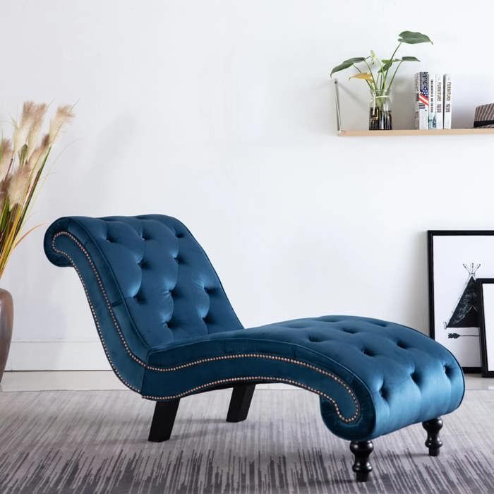 Meridienne salon-Chaise longue Bleu Velours - Fauteuil relax@560310 ...