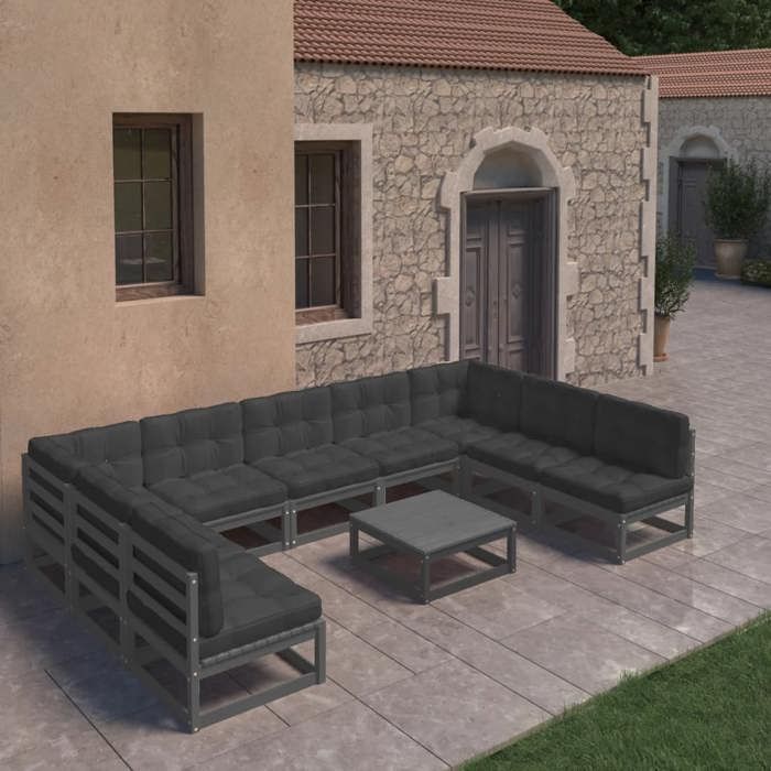 Prix bas - Salon de jardin 10 pcs - SYM NEW - avec coussins Noir Bois ...