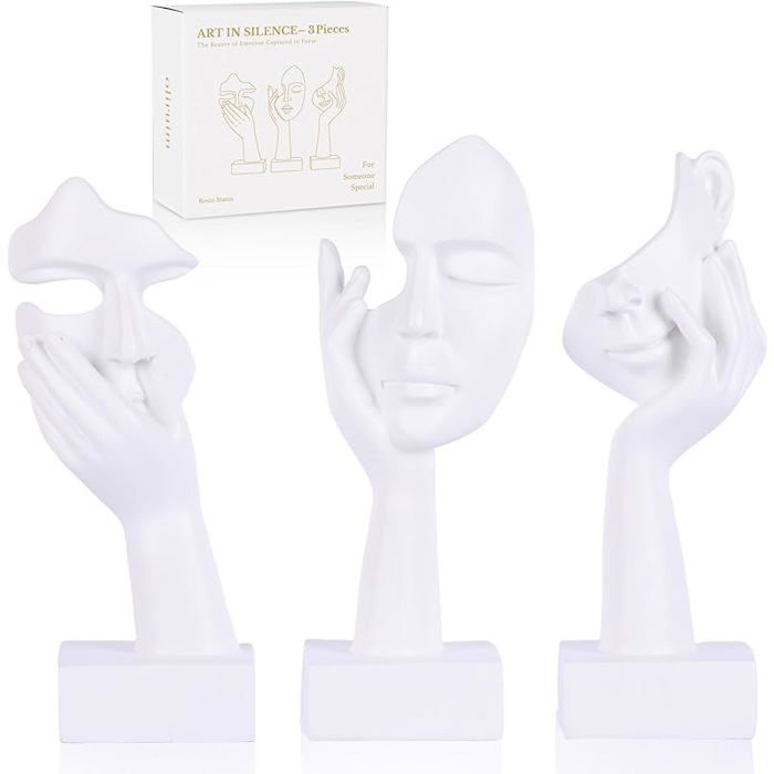 Lot de 3 Petites Statues de penseur Figurines Blanches abstraites pour ...
