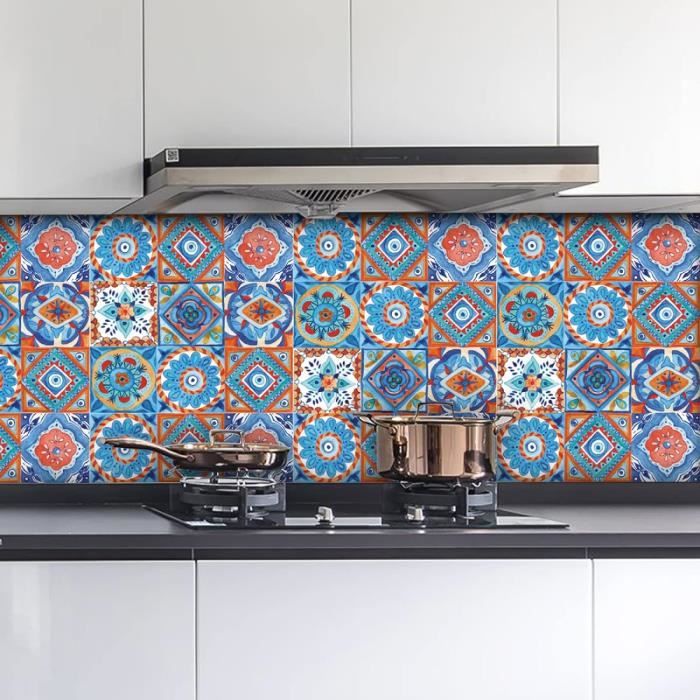 Carrelage Adhésif 20X20 Bleu Credence Adhesive Pour Cuisine Brique,20 Pcs Stickers Muraux Salle ...