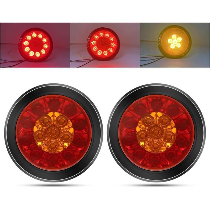2Pcs Feux Remorque Led Rond,4 Inch 16 Led Feu Arrière De Freinage 24V ...