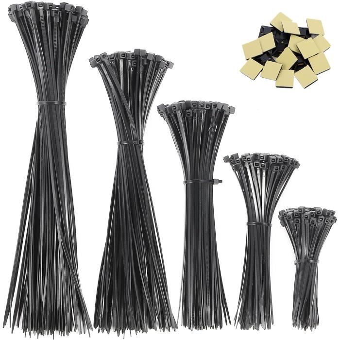 Dribotway Lot de 500 serre-câbles noirs en nylon - Avec fermeture éclair - Résistant aux UV ...