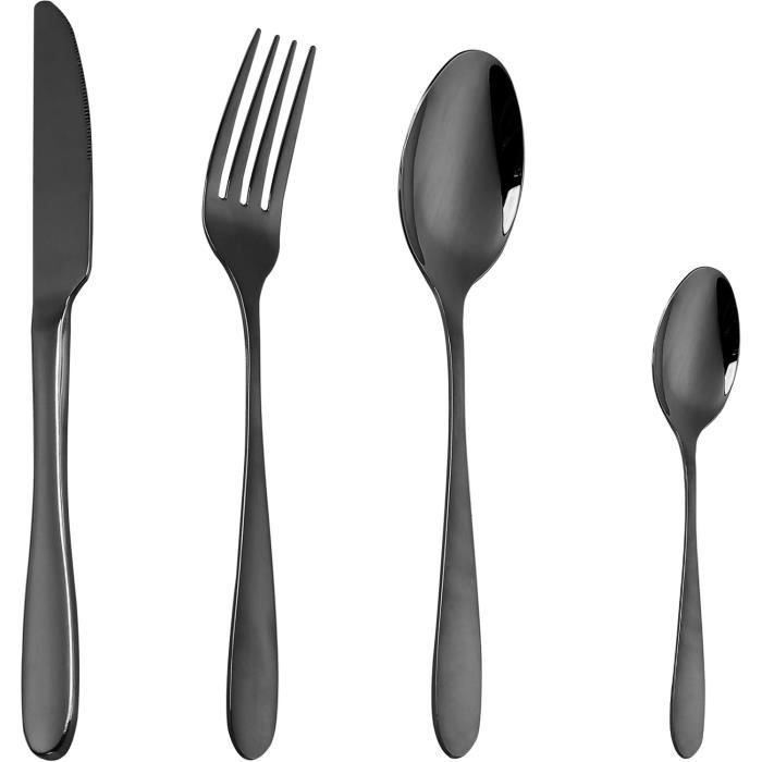 Couverts De Table Noirs 24 Pièces, Set De Couvert Acier Inox Service 6 ...