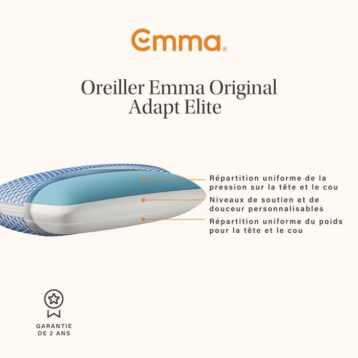 EMMA | Oreiller Emma Original Adapt Elite 40x70 cm | Mémoire de Forme ...