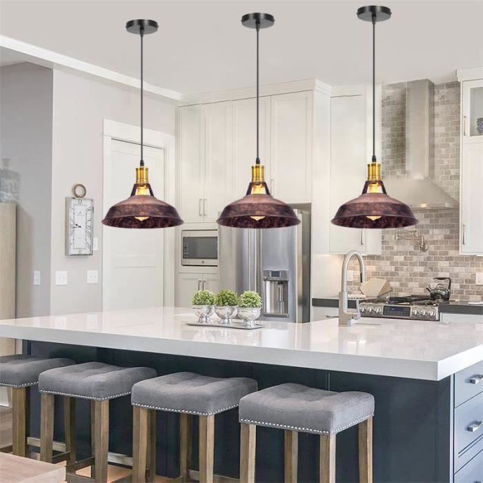 IDEGU Lot de 3 Lampe Suspension Vintage en Fer Rouille,Lustre ...