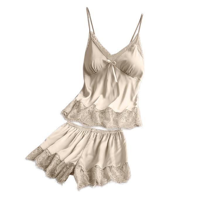 Sasaquoy Nuisette Deshabille Femmes V Neck Cils Soie Dentelle Sexy