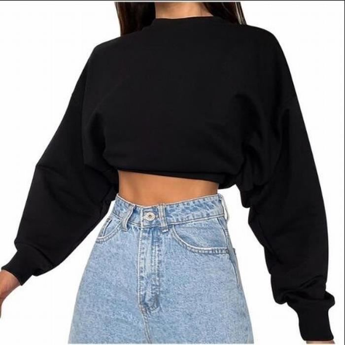 Crop top à capuche pour femmes - ECELEN - Sexy et confortable - Noir ...