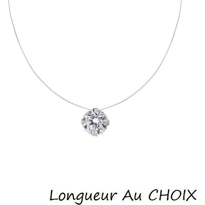 COLLIER Cristal SWAROVSKI Solitaire 3mm Ras de cou sur fil Nylon (38 cm ...