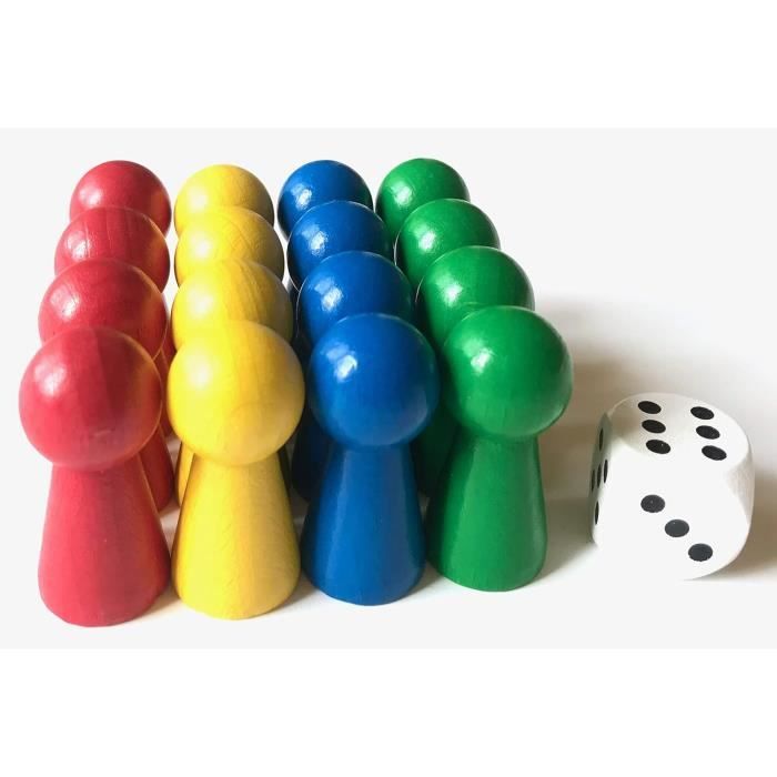 Lot De 4 Figurines En Bois Pour Ludo 4 X 4 Grands Cônes 19-40 + 1 Dé 20 ...