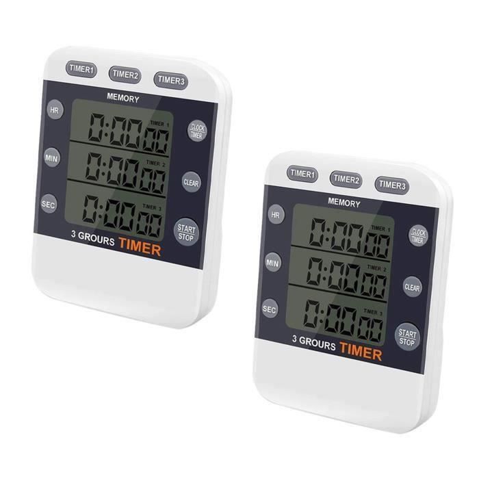 Timer Enfant Minuterie Numérique 3 Chronos JR-KT001 - Grand Écran LCD ...