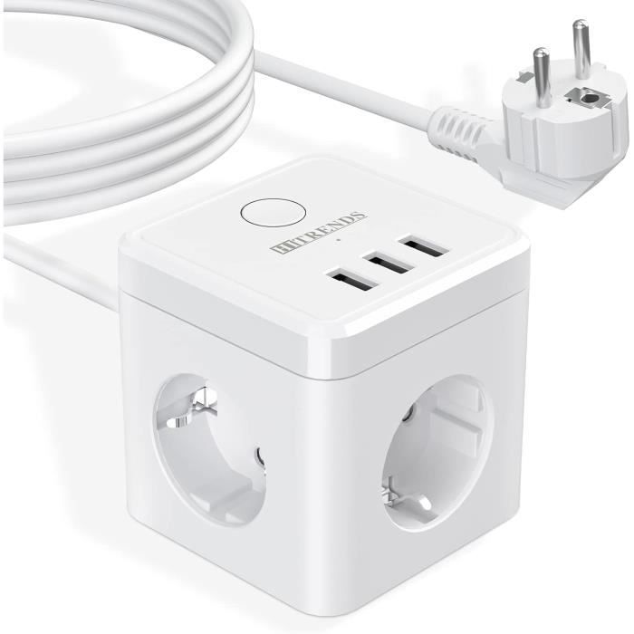Multiprise USB Cube, multiprise 3 prises, 3 ports USB avec interrupteur ...