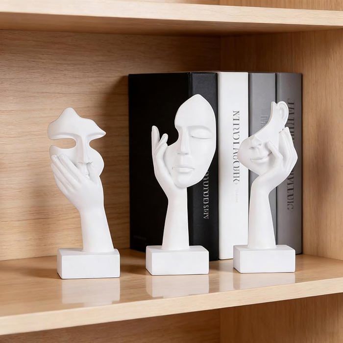 Lot de 3 Petites Statues de penseur Figurines Blanches abstraites pour ...