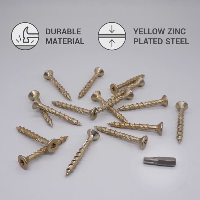 Lot De 150 Vis À Bois Universelles En Acier Zingué Jaune Tête Torx Tête ...