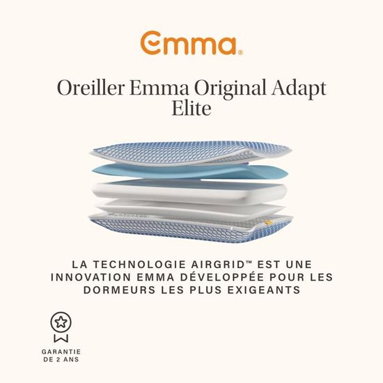 EMMA | Oreiller Original Elite 40x70 cm | Mémoire de Forme Ergonomique ...