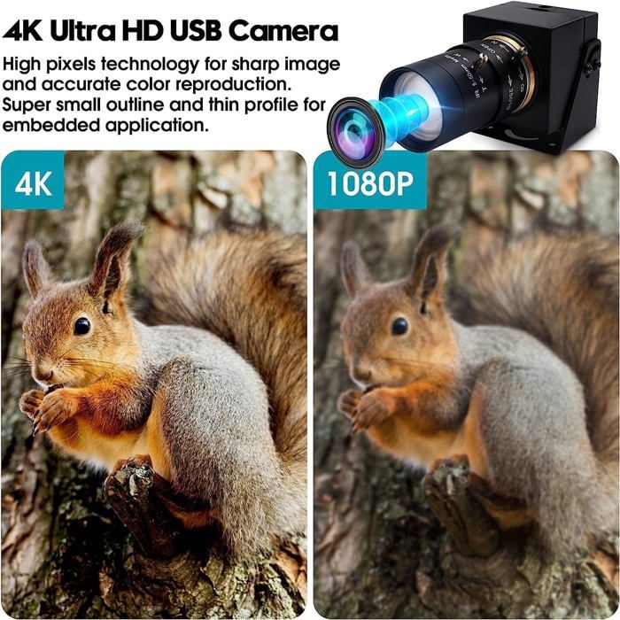 Webcam USB 4K Zoom manuel 5-50 mm CS Mount Objectif variable PC Camera ...