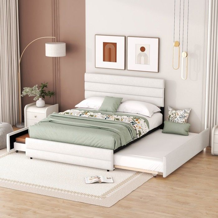 Lit Plateforme Double 140x200 cm avec rangement 2 tiroirs, structure ...