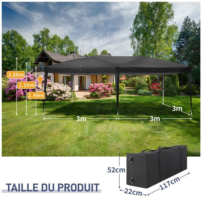Tonnelle de Jardin,Tonnelle Pliante 3x6 m avec 6 Parois Latérales ...