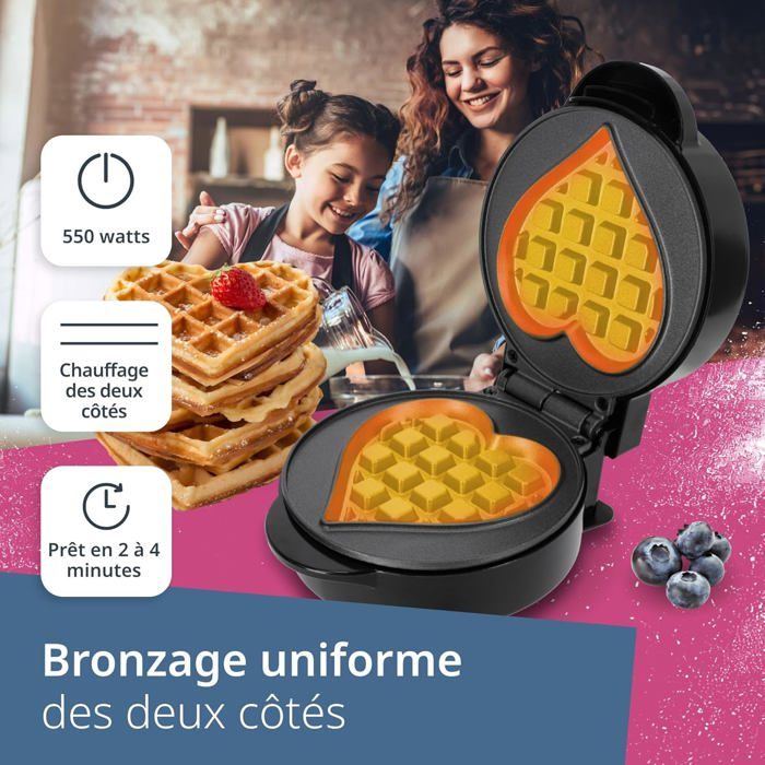 Mini Gaufrier Forme Cœur | Machine À Gaufre Belge | Parfait Pour Une ...