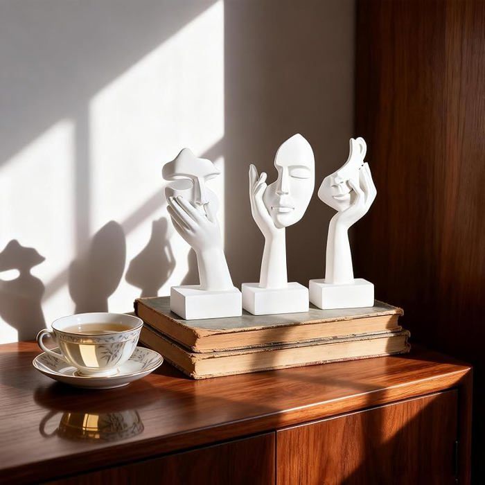 Lot de 3 Petites Statues de penseur Figurines Blanches abstraites pour ...