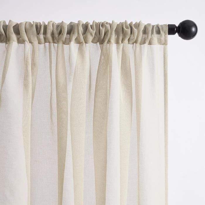 2 Pièces Rideau Voilage Beige Semi-Transparent Rideaux 140×215Cm ...