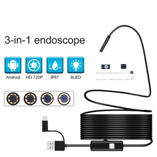 10m - câble dur - Caméra'inspection Endoscope Semi rigide USB 3 en 1, 2 ...