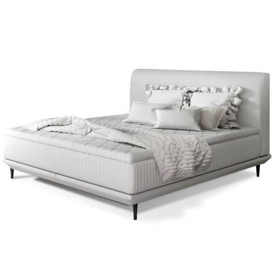 Lit boxspring 140x200 cm simili cuir blanc sommier et matelas inclus ...